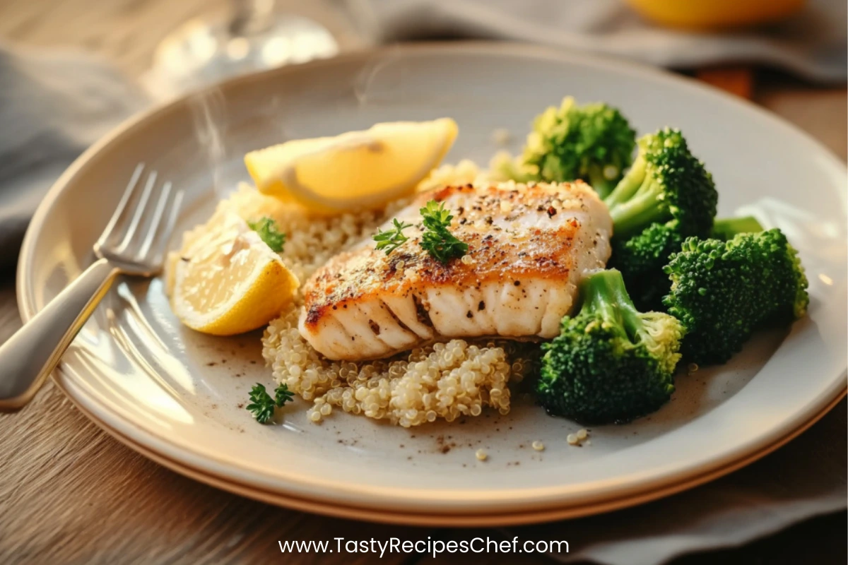 Baked Cod with Quinoa & Steamed Broccoli - Tasty Recipes Chef
