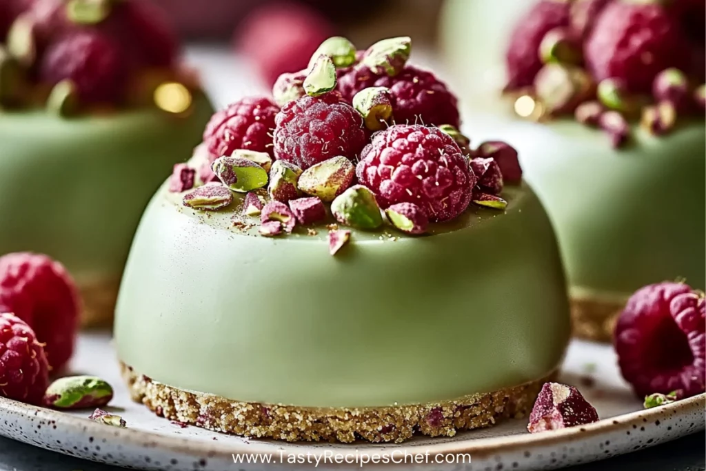 Pistachio Raspberry Cheesecake Domes - Tasty Recipes Chef