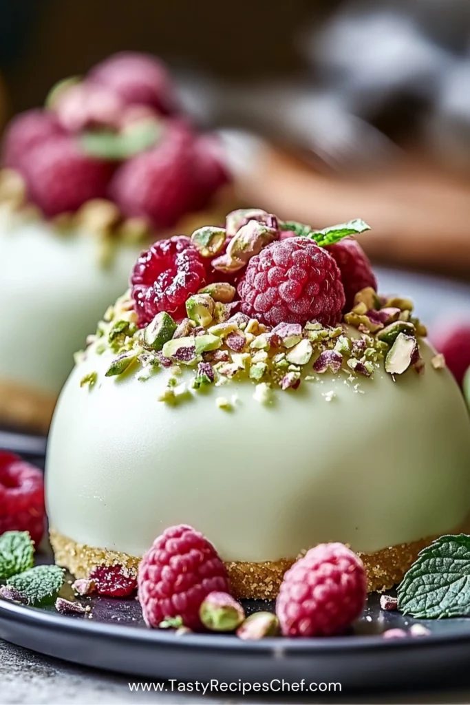 Pistachio Raspberry Cheesecake Domes - Tasty Recipes Chef
