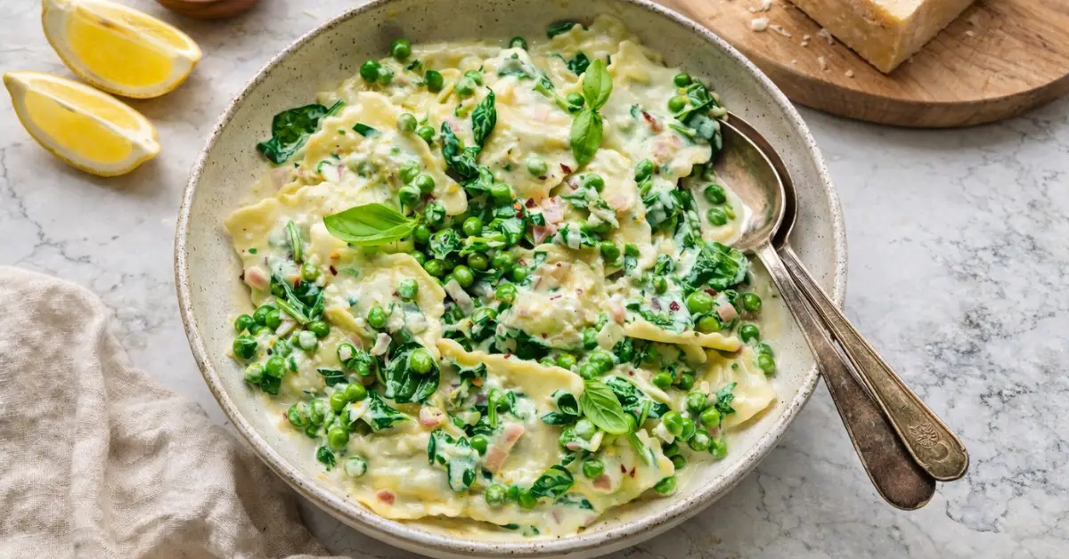 Creamy Lemon Ravioli with Spinach and Peas Recipe - TRC